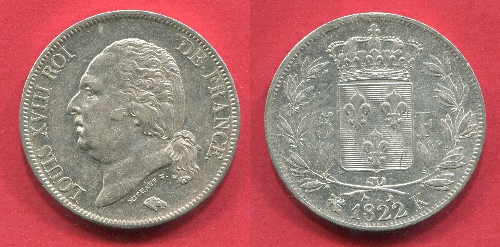 Frankreich France Kingdom 5 Francs 1822 K Louis XVIII. Ludwig Bordeaux ...