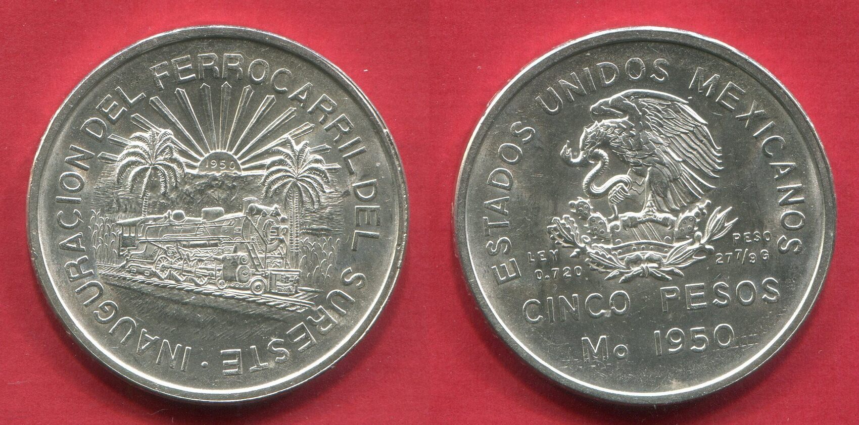 Mexico 5 Pesos 1950 Opening of the Southeastern Railroad F. Prägefrisch ...
