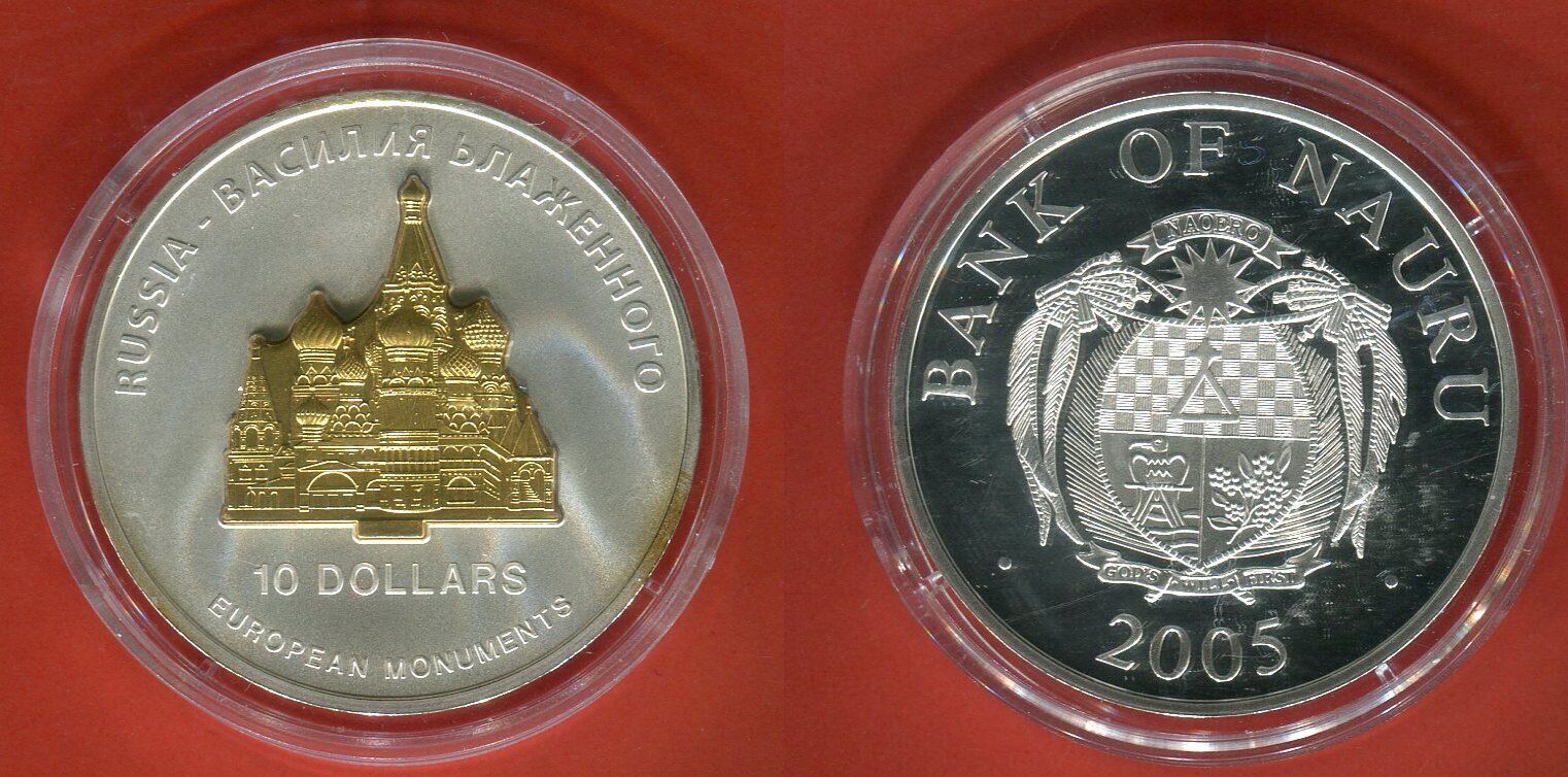 Nauru 10 Dollars Skulpturmünze teilvergoldet 2005 Weltmonumente - St ...