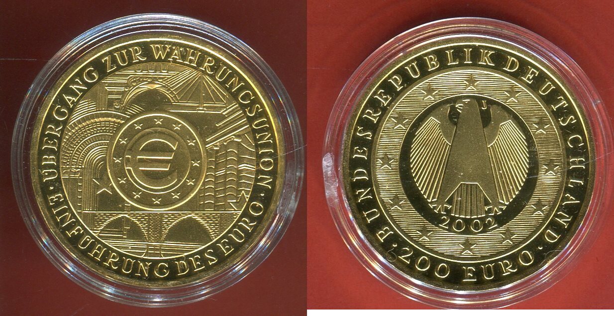 Deutschland BRD Germany 200 Euro Gold 2002 J Währungsunion, Euro ...