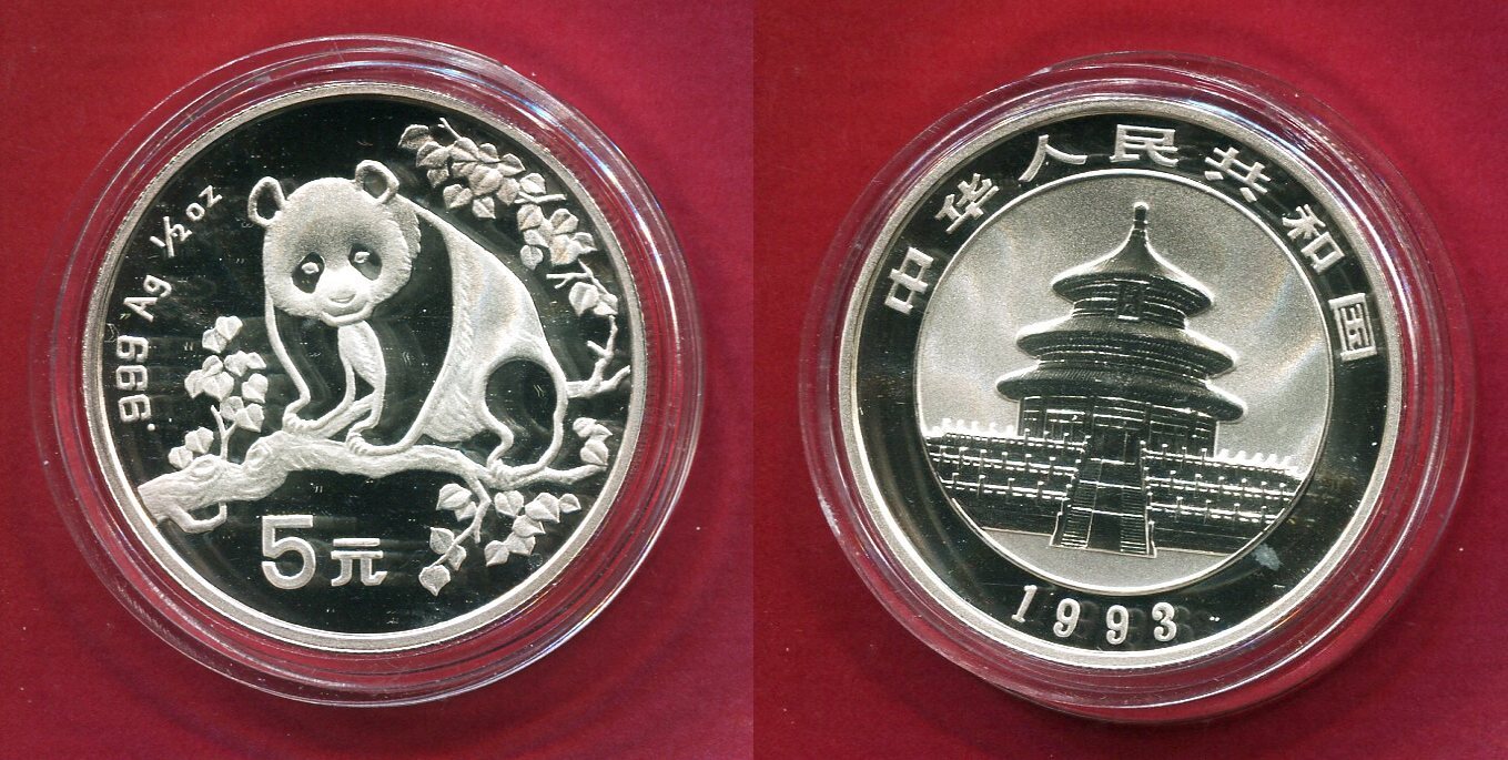 China 5 Yuan Silbermünze 1993 Panda (1/2 oz) PP in Kapsel | MA-Shops