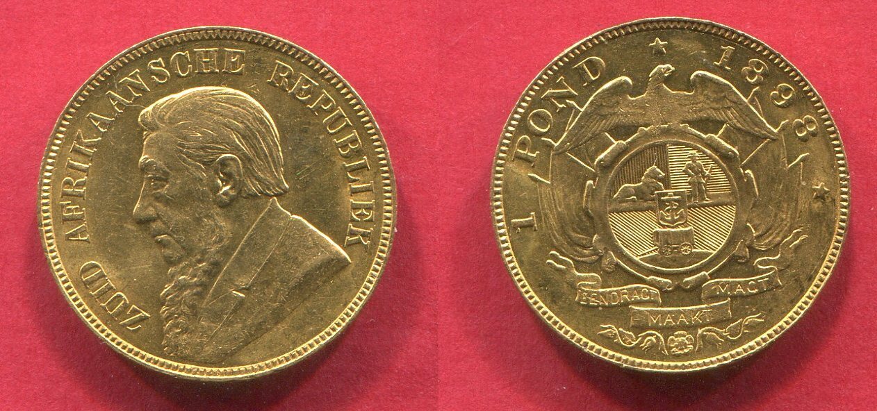 Republik Südafrika South Africa ZAR 1 Pond Pfund pound 1898 Zuid Afrikaansche Republiek; Kruger ...