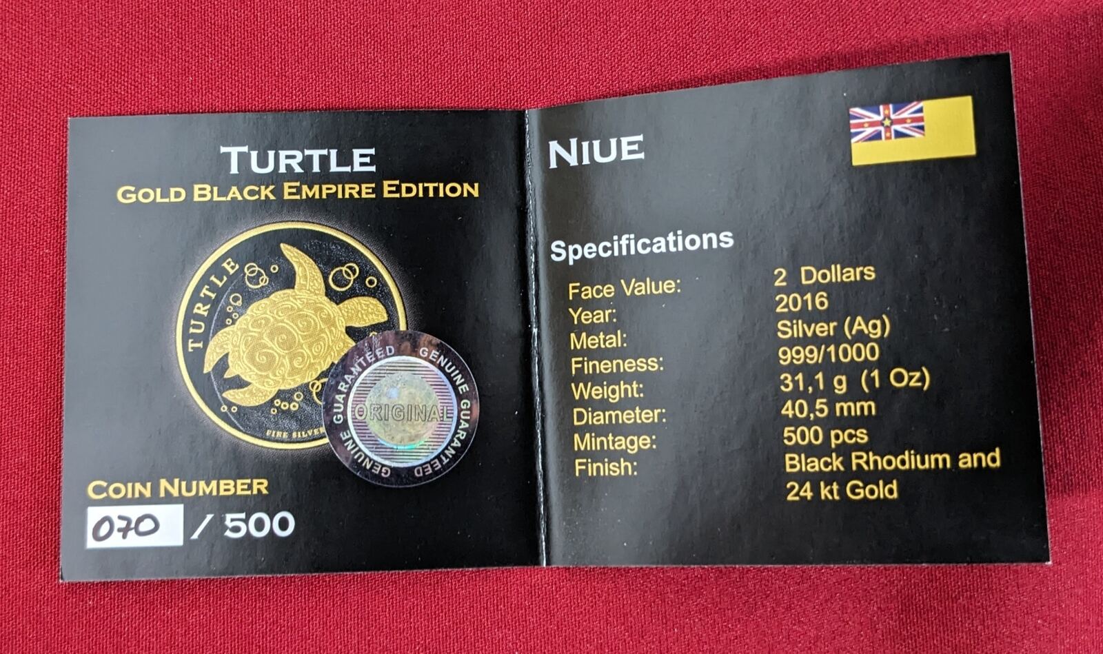 Niue Islands 2 Dollar Silbermünze - 1 Unze Silber 2016 Gold Black ...