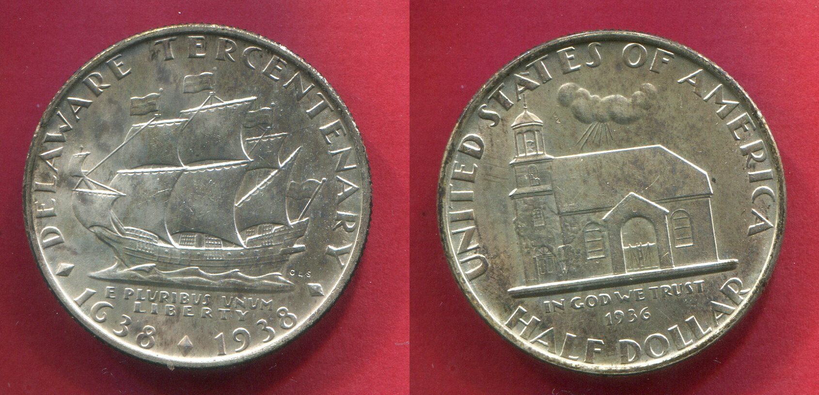 USA 50 Cents 1/2 Dollar commemorative coin 1938 Delaware Tercentenary ...