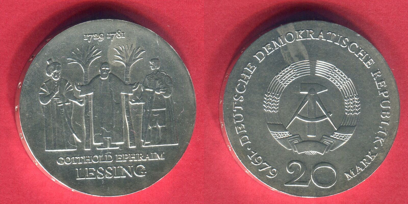 DDR 20 Mark Silbergedenkmuenze 1979 250. Geburtstag Gotthold Ephraim ...