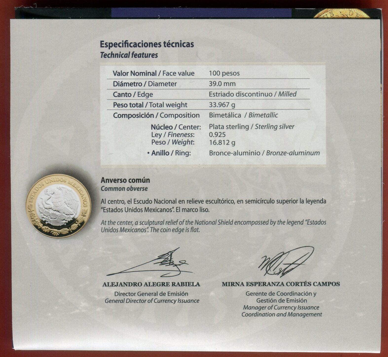 Mexico, Mexiko 6 x 100 Pesos Bimetall Bimetallic 2013 Numismatisches ...