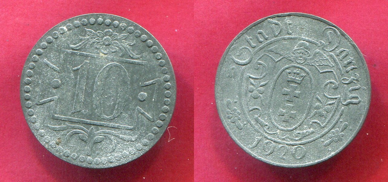 Danzig Freie Stadt 10 Pfennig 1920 Notgeld Kleine 10 ss-vz min belag | MA-Shops