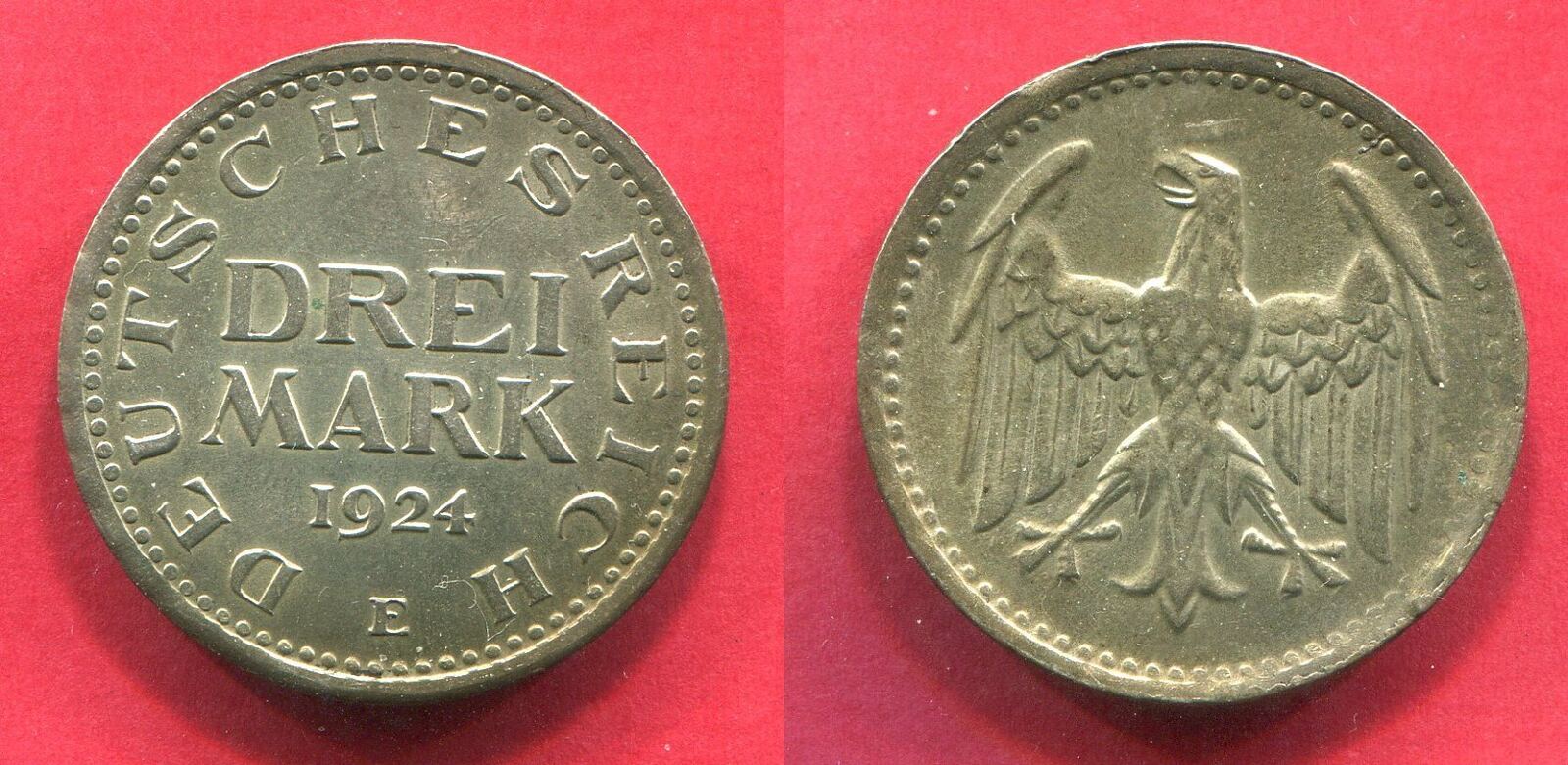 Weimarer Republik Deutsches Reich 3 Mark Silber Kursmünze 1924 E Kursmünze Silber Drei ...