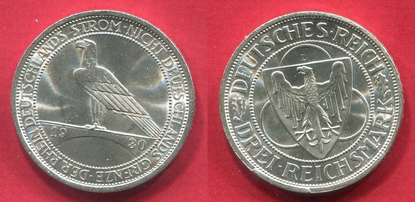 Deutschland Weimarer Republik Germany 3 Mark 1930 D Rheinlandräumung ...