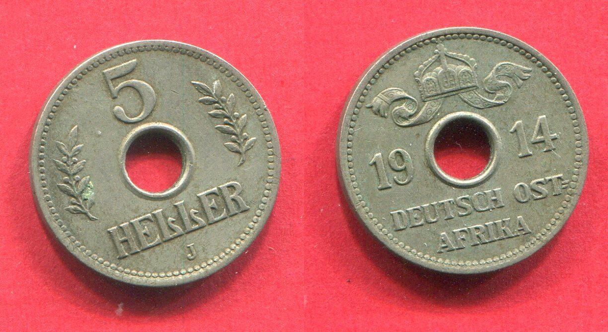 German East Africa DOA Deutsch Ostafrika 5 Heller 1914 J Lochgeld ss-vz ...