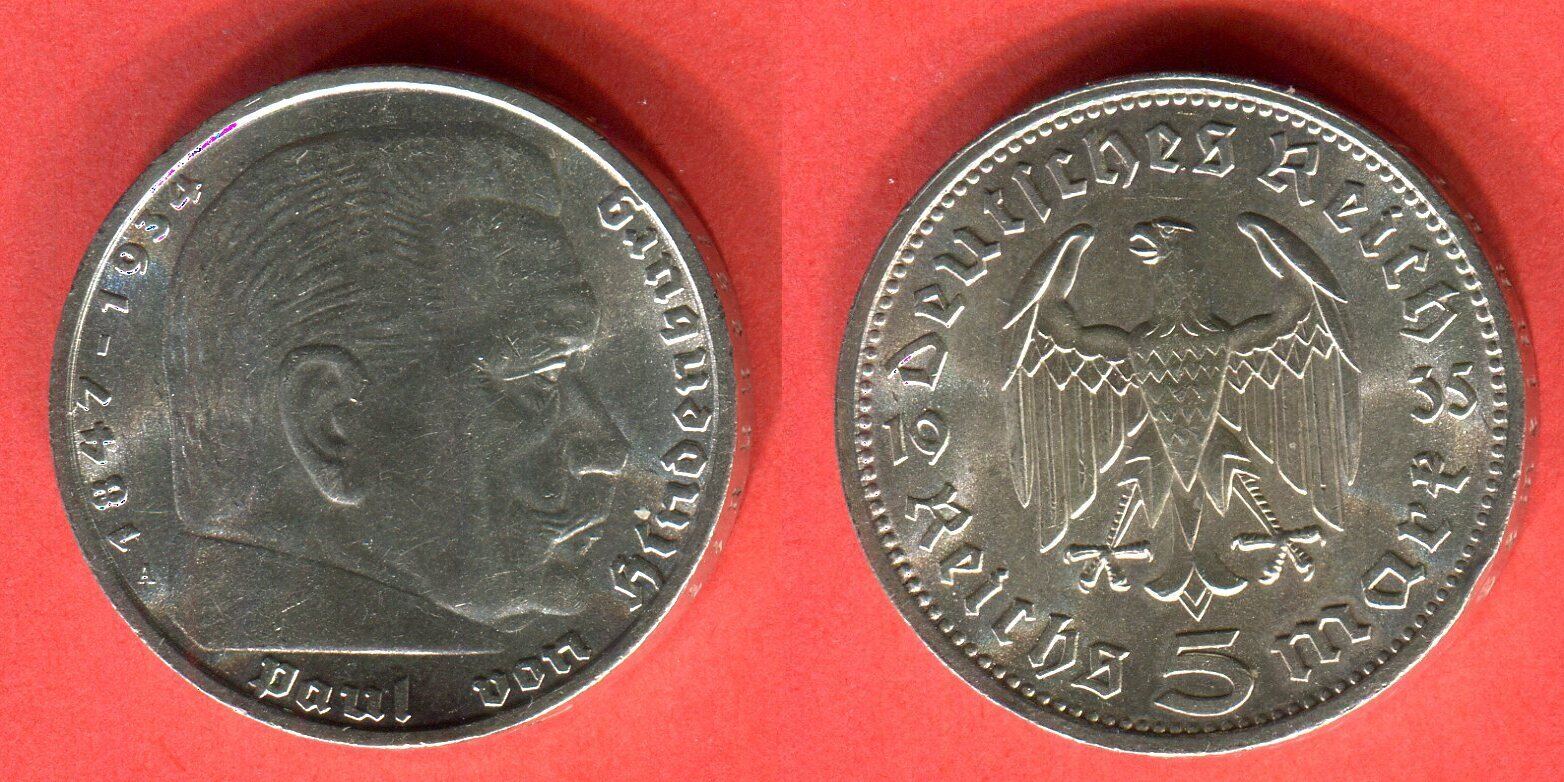 Germany Deutschland 1933 - 1945 5 Reichsmark Silbermünze 1935 A Hindenburg Kursmünze Circulation ...