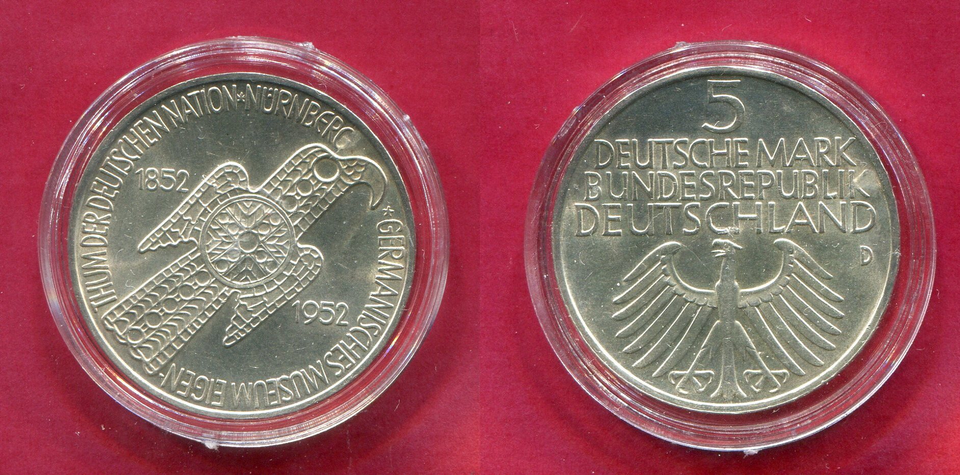 Bundesrepublik Deutschland, Germany FRG 5 DM Gedenkmünze Silber 1952 -D- Germanisches Museum in ...