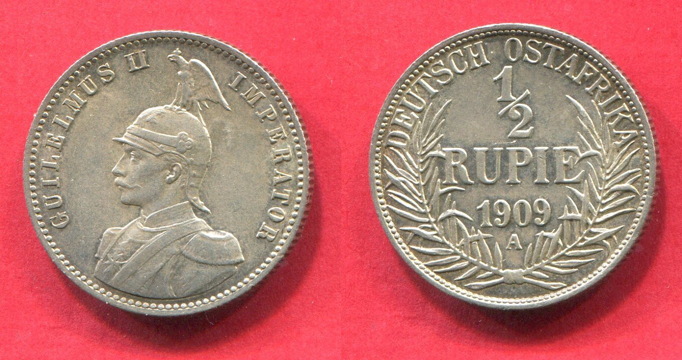 German East Africa DOA Deutsch Ostafrika 1/2 Rupie Rupee 1909 A Wilhelm ...