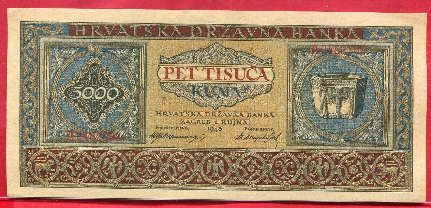 Kroatien Croatia 5000 Kuna 1943 Taufbecken Brautpaar Zagreb I-II | MA-Shops