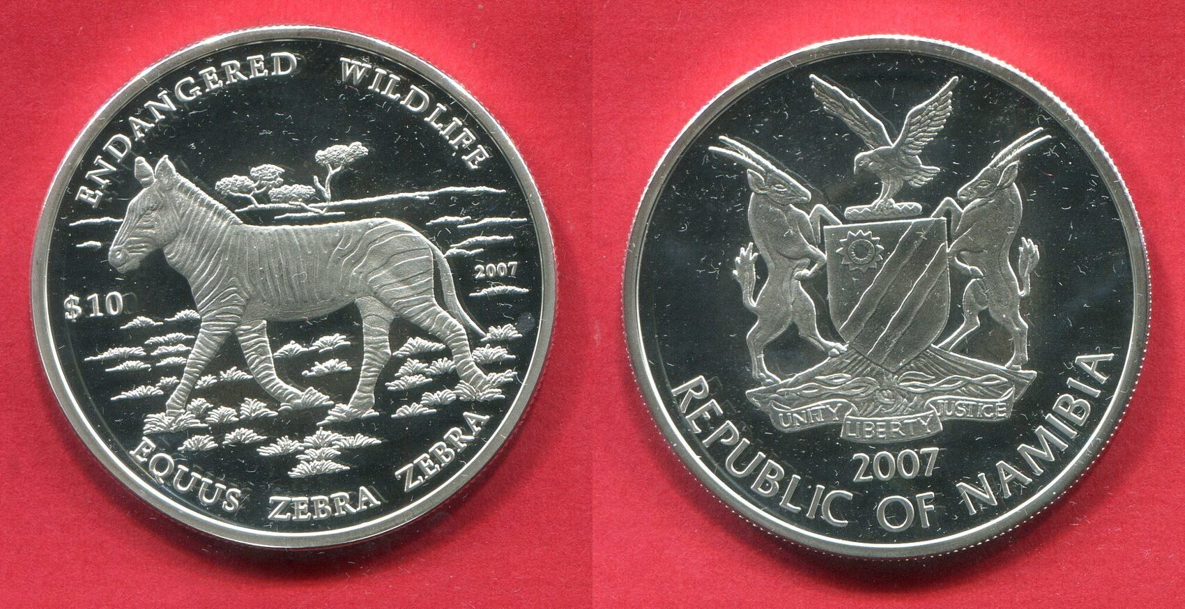 Namibia 10 Dollars Silber 2007 Endangered Wildlife Zebra Polierte ...