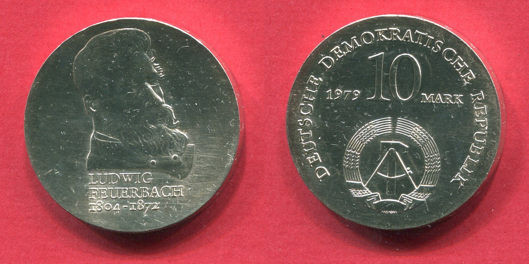 DDR 10 Mark Silbergedenkmünze 1979 175. Geburtstag von Ludwig Feuerbach ...