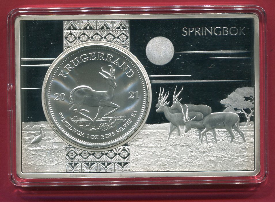 Südafrika 1 Unze Krügerrand Silber im Barren 2021 Krügerrand im versilberten Barren - Sehr ...