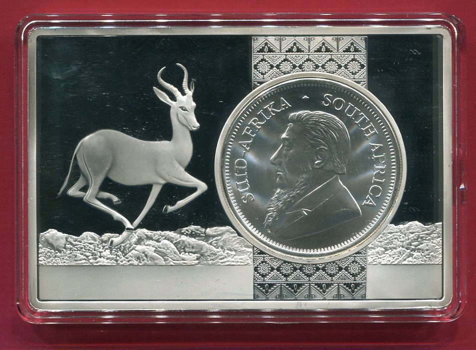 Südafrika 1 Unze Krügerrand Silber im Barren 2021 Krügerrand im versilberten Barren - Sehr ...
