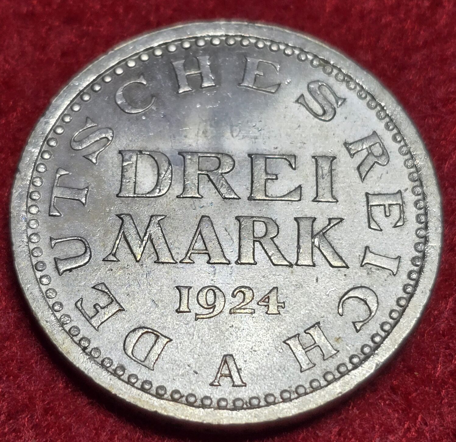 Weimarer Republik Deutsches Reich 3 Mark Silber Kursmünze 1924 A Kursmünze Drei ausgeschrieben f ...