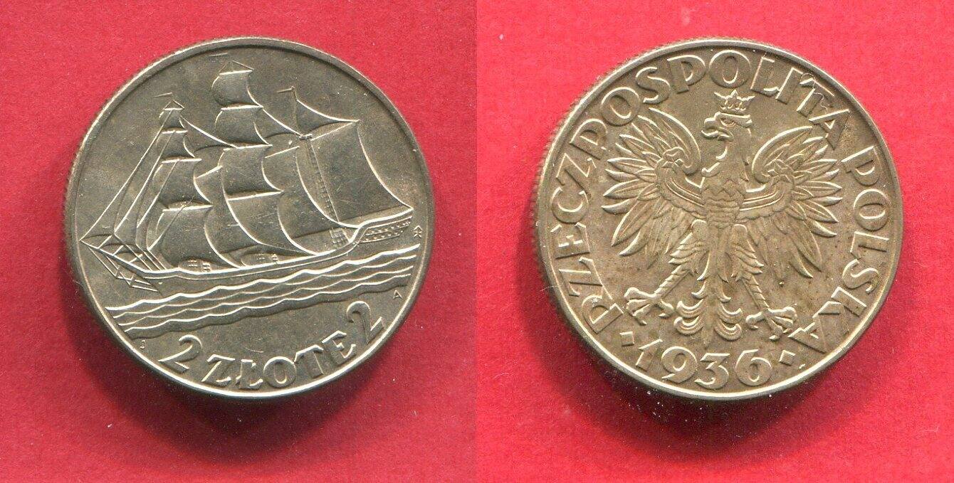 Polen Poland 2 Zloty 1936 15 Years Gdynia Seaport Sailing Ship Segelschiff vz-prfr. Patina | MA ...