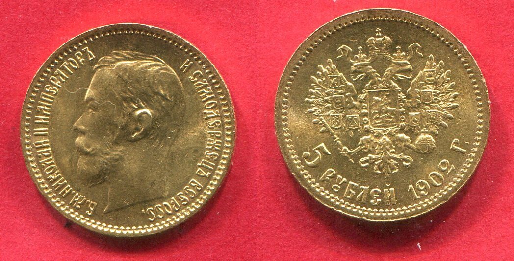Russland Russia 5 Rubel Roubles 1902 АP Nikolaus II. Nicholas II. AP ...