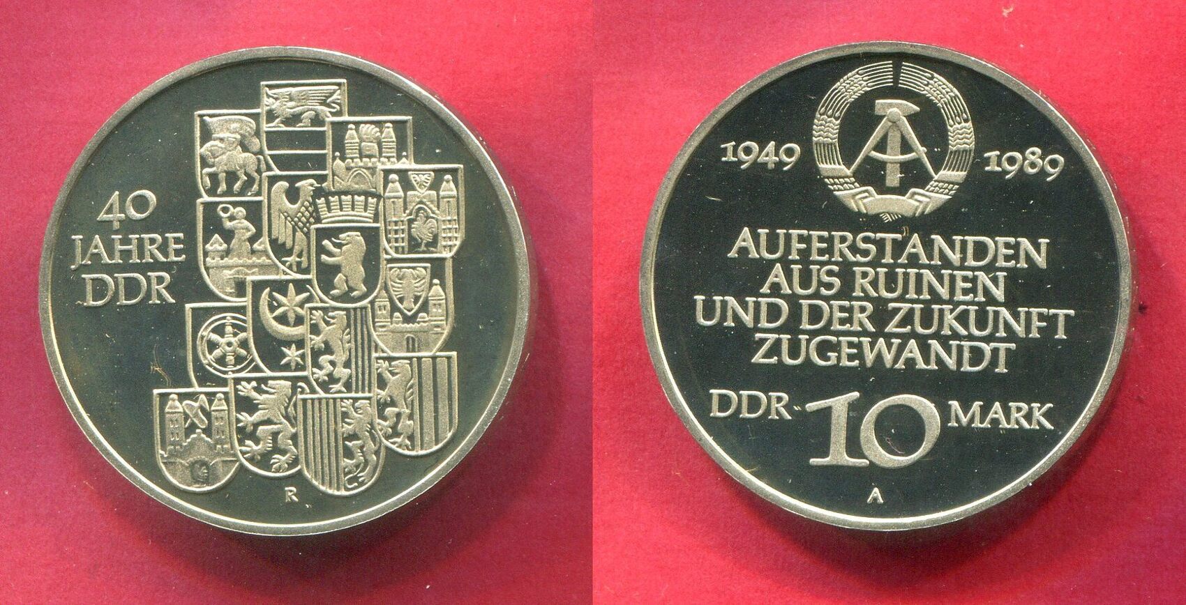 Eastern Germany DDR GDR 10 Mark Gedenkmünze Cu/Ni 1989 40 Jahre DDR PP Polierte Platte mit ...