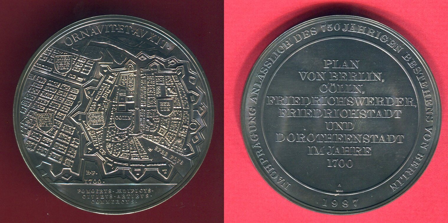 Deutschland Silbermedaille 1987 Stadtplan von Berlin um 1700 mit sehr ...