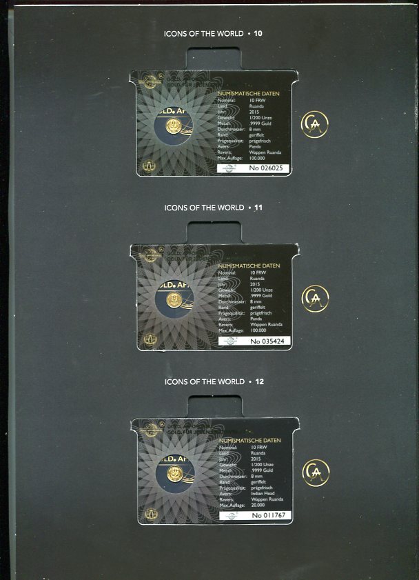 Ruanda 15 x 10 FRW Minigoldmünzen 2015 Icons of the World - Gold ...