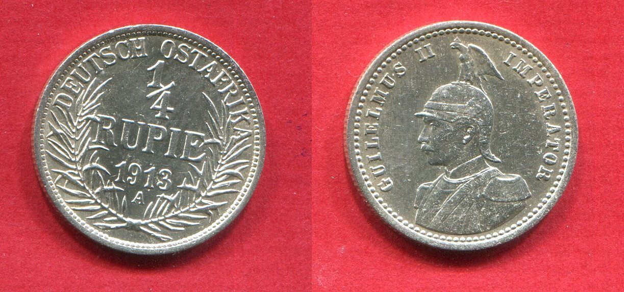 German East Africa DOA Deutsch Ostafrika 1/4 Rupie Rupee 1913 J Kaiser ...