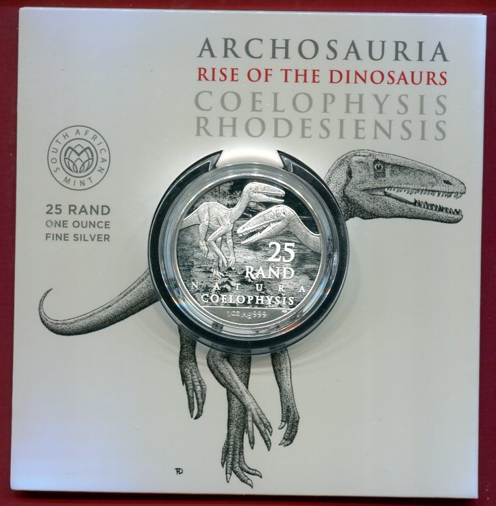 Südafrika 25 Rand Silbermünze 2020 Rise of the Dinosaurs - Coelophysis ...