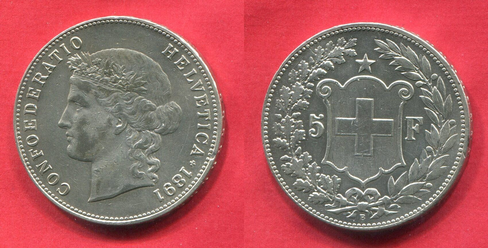 Schweiz Switzerland 5 Franken 1891 B Helvetia Kopf vz kl. rdf. kl. Kratzer | MA-Shops