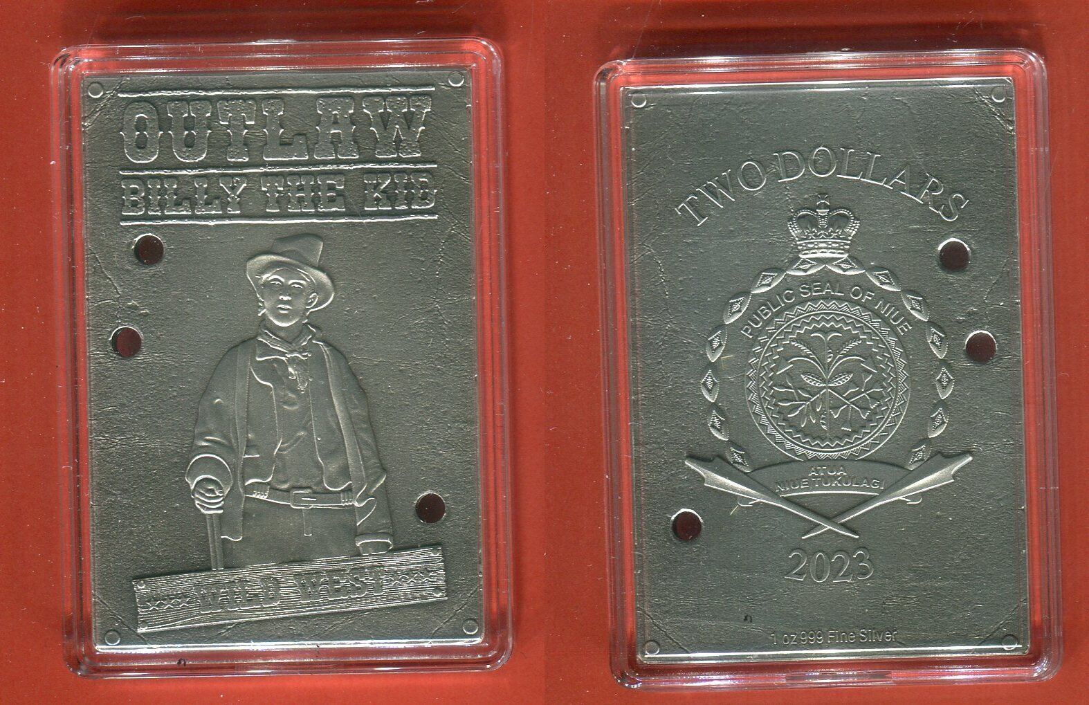 Niue Islands 2 Dollar Silbermünze - 1 oz Silver Coin 2023 Billy the Kid ...