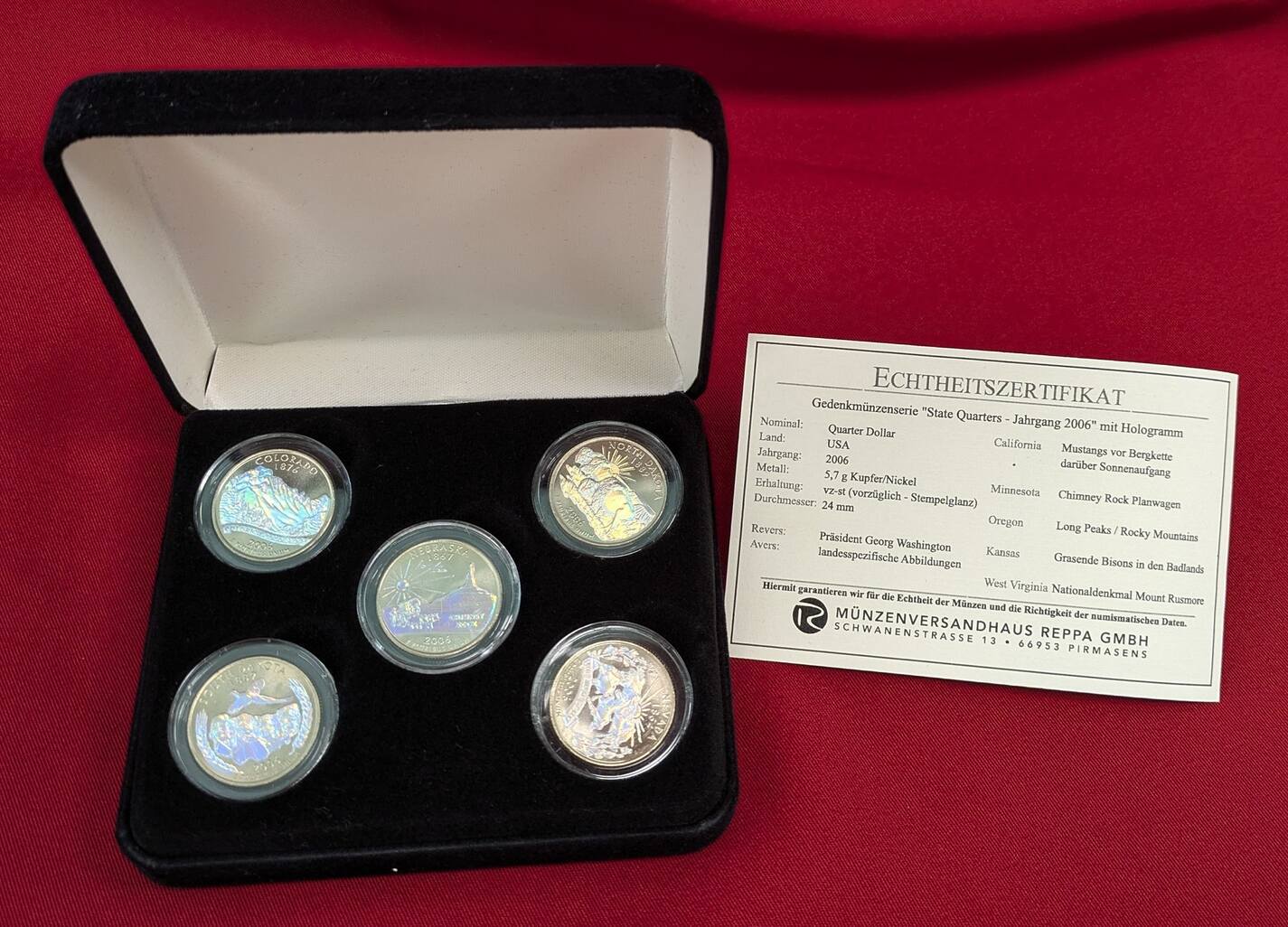 USA 5 x State Quarters Hologramm Applikation 2006 Normalausgaben mit ...