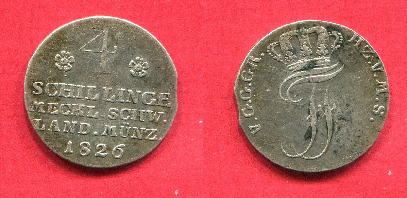 Mecklenburg Schwerin 4 Schillinge 1826 Frederick Francis I (Friedrich Franz I) (1815-1837) ss-vz ...