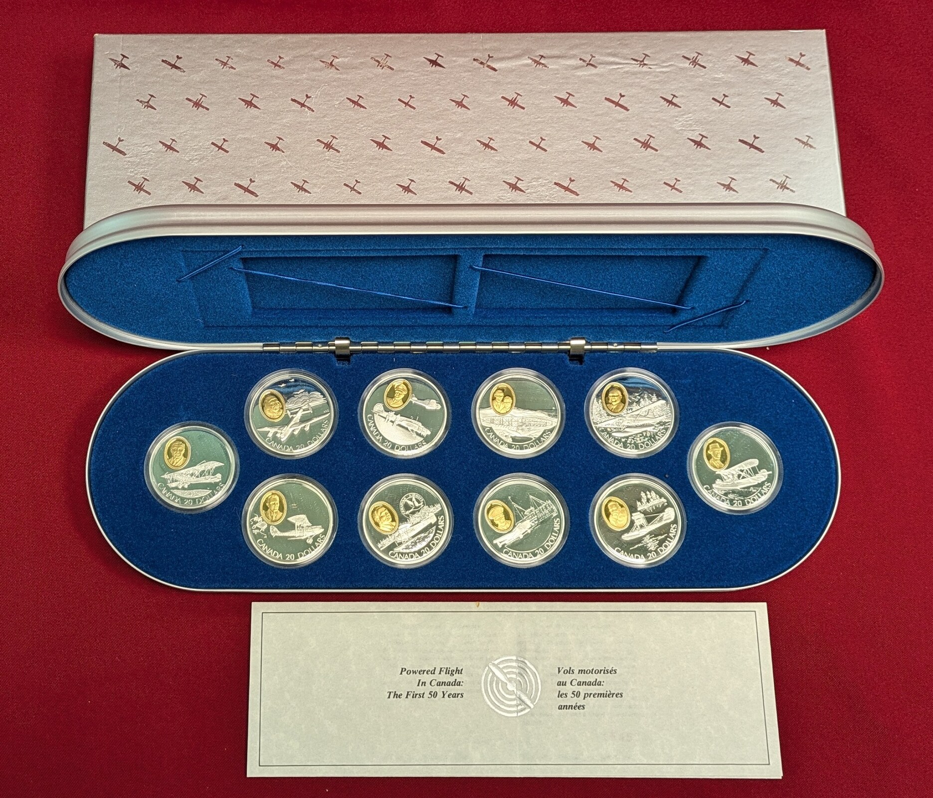Kanada 10 x 20 Dollars Silbermünzen teilvergoldet 1990-1994 Luftfahrt Serie I - Flugzeuge ...
