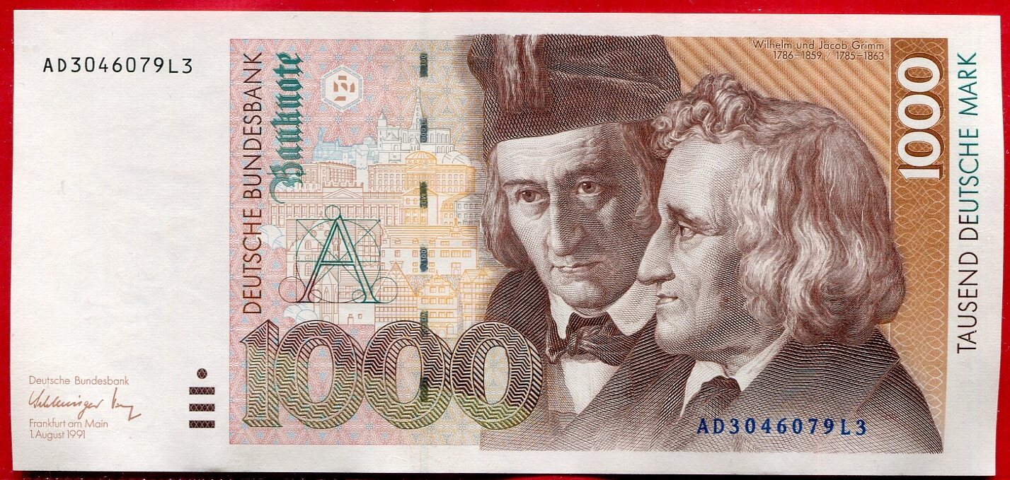BRD, Deutsche Bundesbank 1000 DM Deutsche Mark 1991 Gebrüder Grimm ...