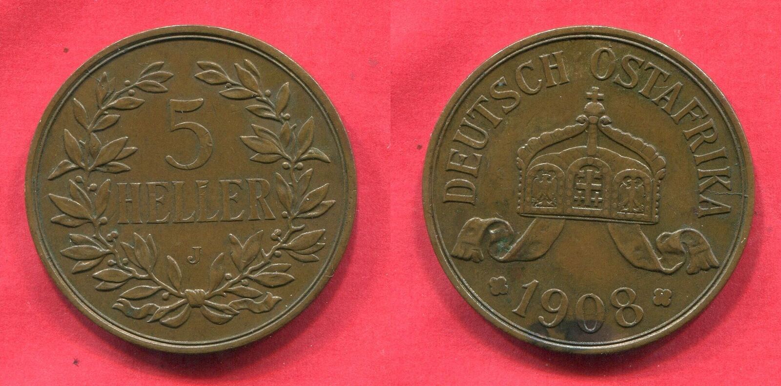 Deutsch Ostafrika German Colonial Money 5 Heller 1908 J Auswärtiges Amt ...