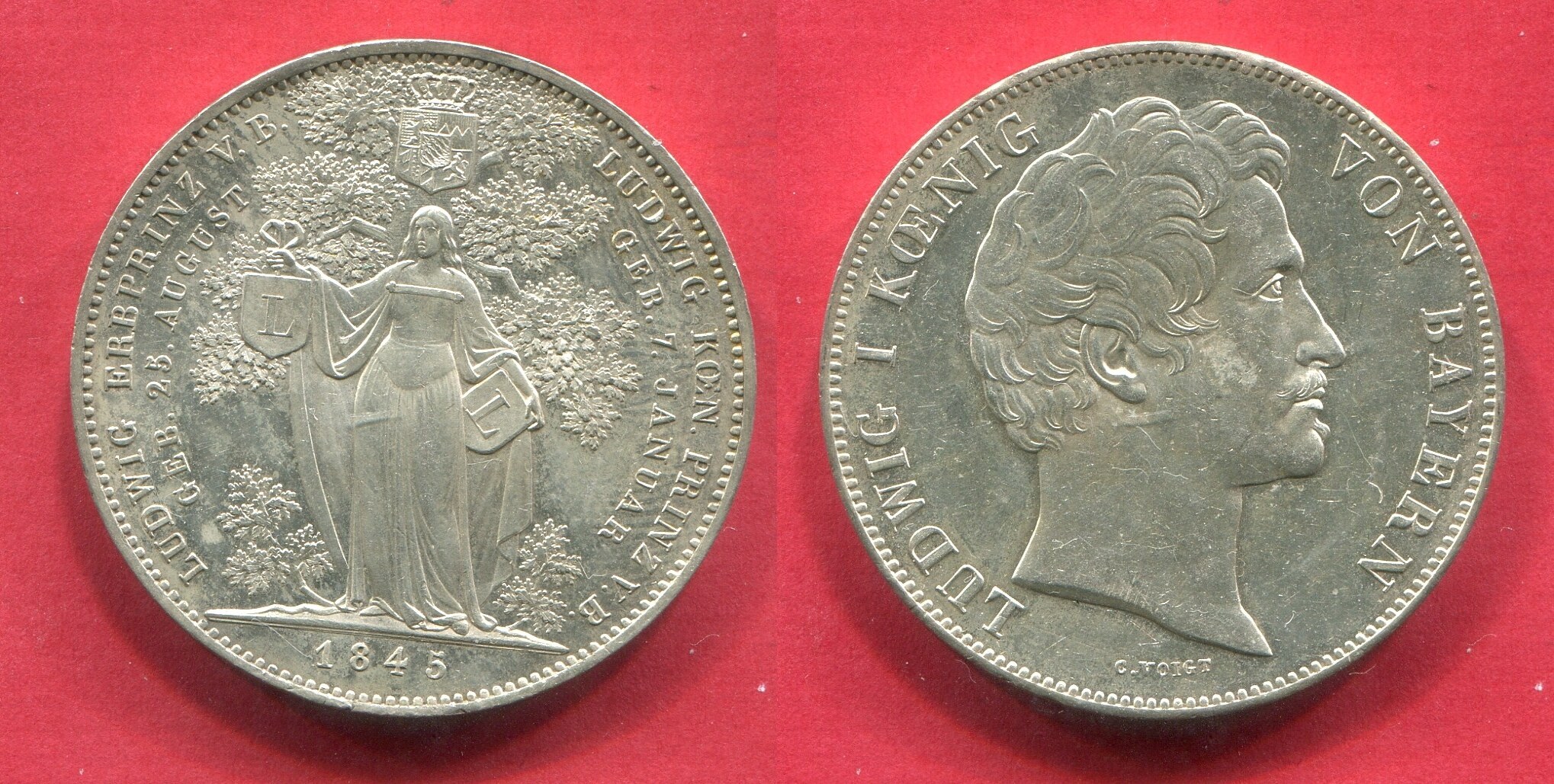 Bayern Bavaria Doppeltaler 2 Taler 1845 Geburt des Erbprinzen Ludwig ...