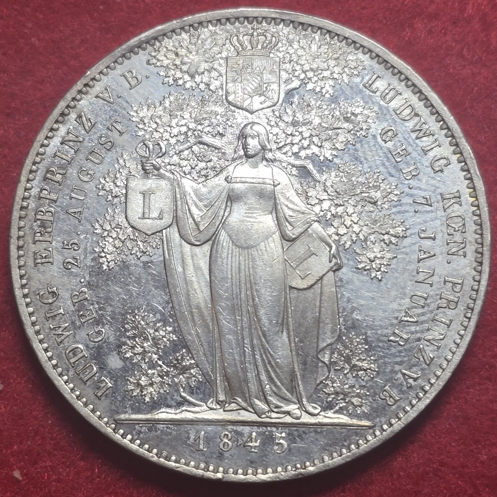 Bayern Bavaria Doppeltaler 2 Taler 1845 Geburt des Erbprinzen Ludwig ...