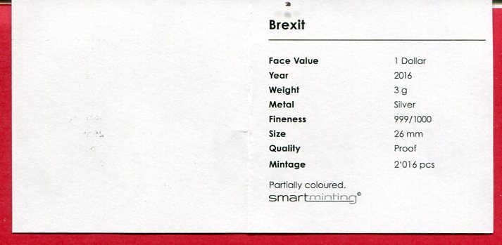 Cook-Inseln 1 Dollar Silbermünze 2016 Großbritanniens Austritt aus der ...