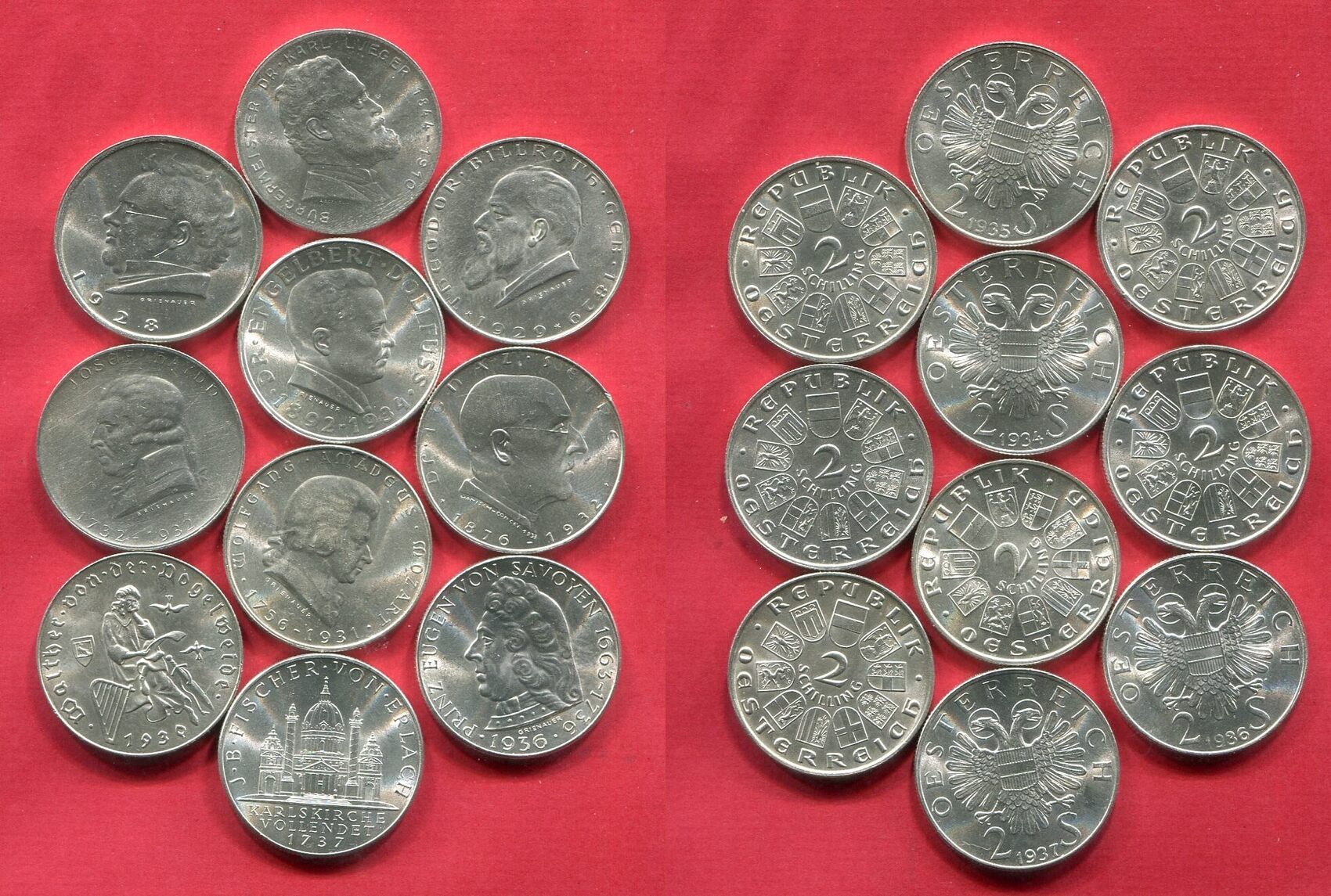 Österreich Austria 2 Schilling Serie 1928-1937 Kompletter Satz 10 ...