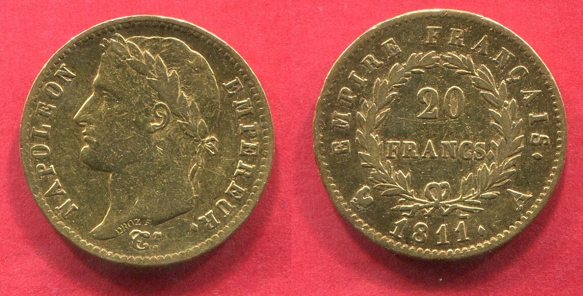 Frankreich France 20 Francs 1811 A Empire Francaise Napoleon Empereur ss schöne Goldpatina | MA ...