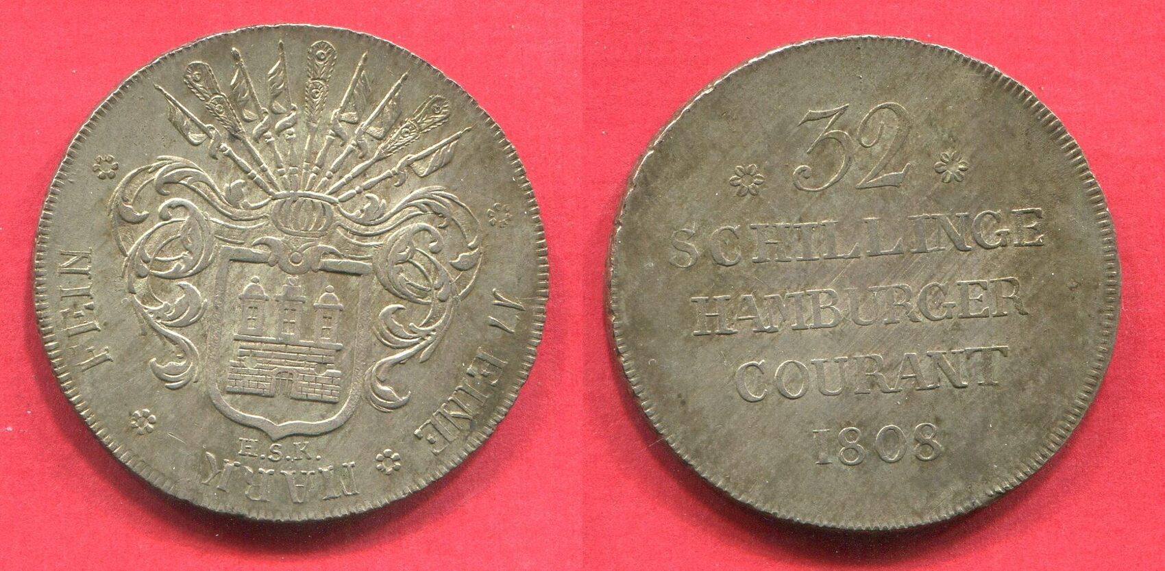 Freie und Hansestadt Hamburg Germany 32 Schilling 2/3 Taler 1808 HSK ...