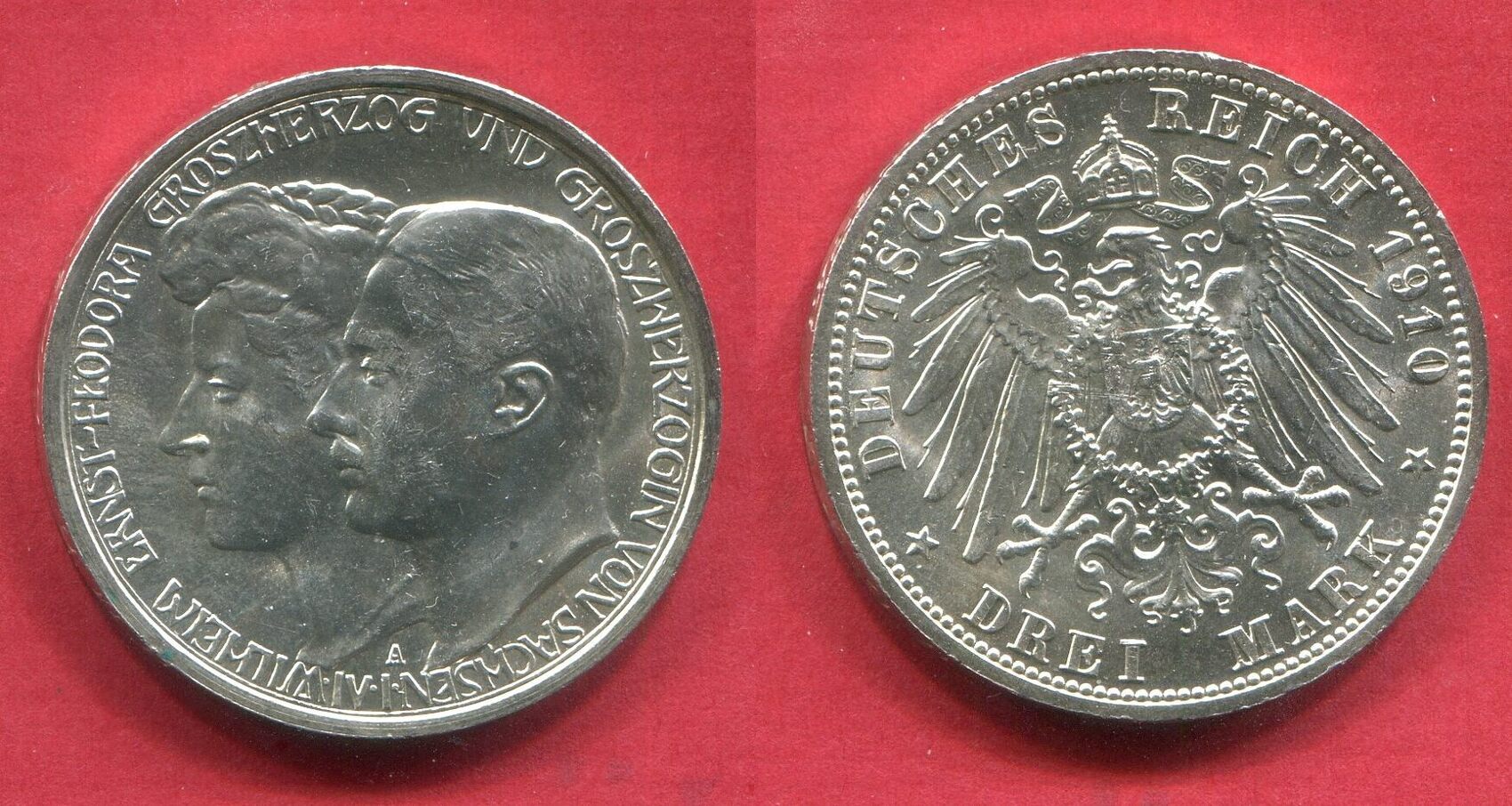 Sachsen Weimar Eisenach 3 Mark Silber Gedenkmünze 1910 Hochzeit mit ...