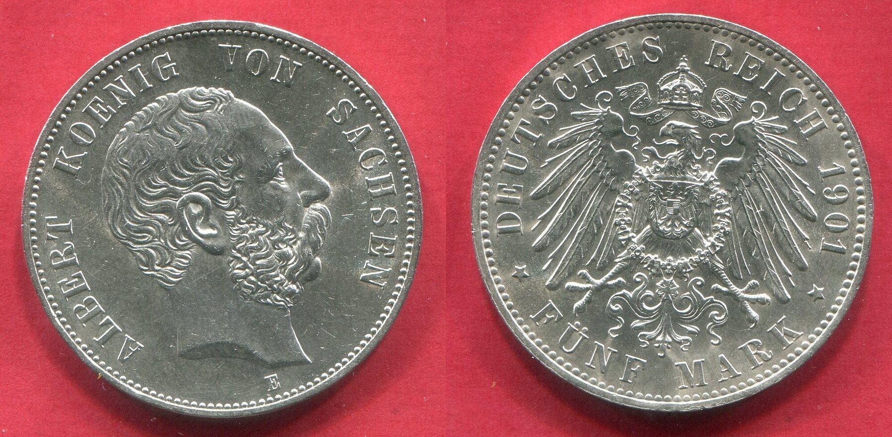 Germany Kaiserreich Sachsen Saxony 5 Mark 1901 E Albert Silber Albert ...