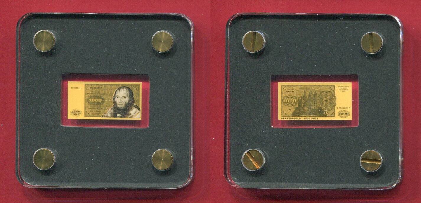 Deutschland 1000 D-Mark Minigoldbanknote (1/500 oz, m. Farbapplikation ...