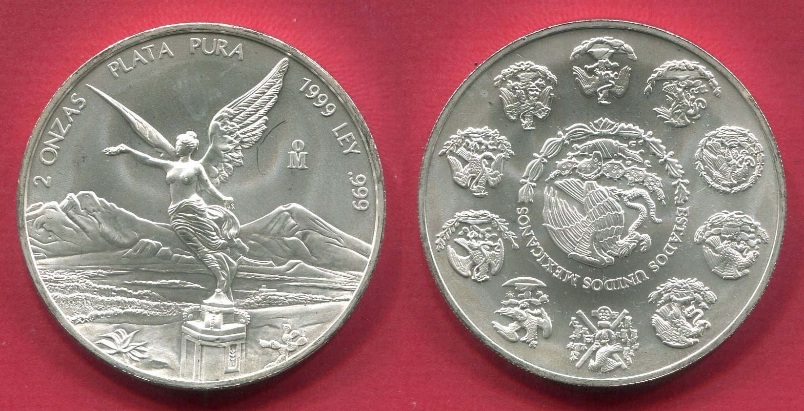 Mexico 2 Unzen Silber 1999 Libertad 2 Onzas Pura Plata Stempelglanz mit ...