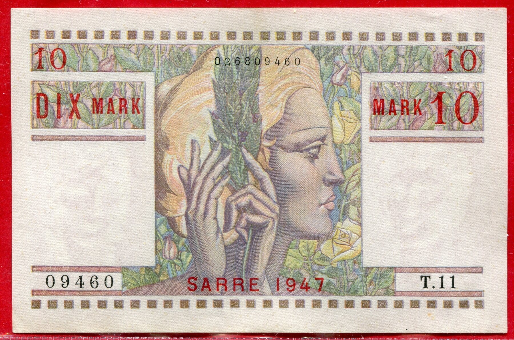 Saarland Saargebiet Französische Besatzung 10 Mark Banknote Saarmark ...