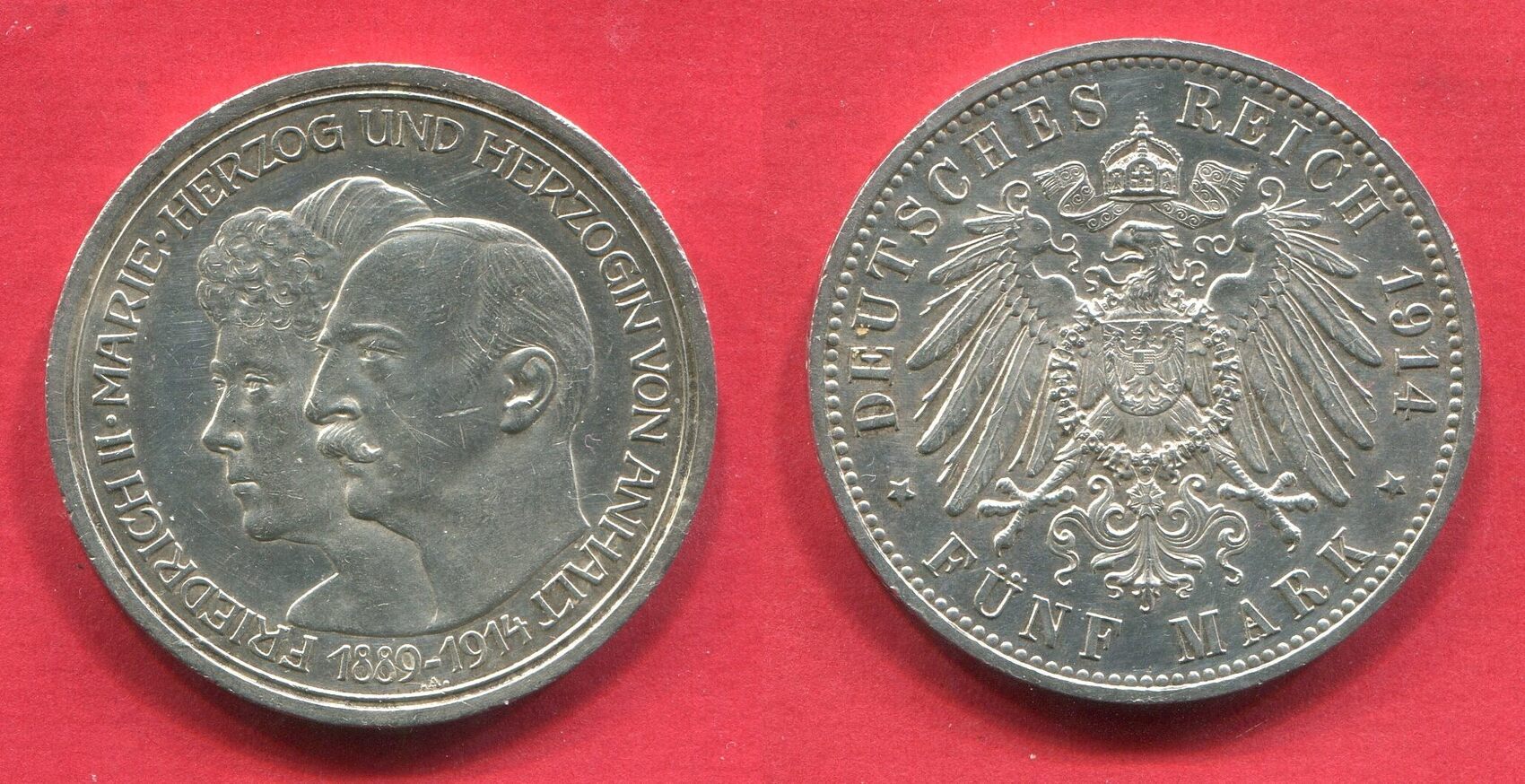 Anhalt Dessau 5 Mark 1914 Friedrich II. und Marie Silberhochzeit vz kl. Kr. | MA-Shops