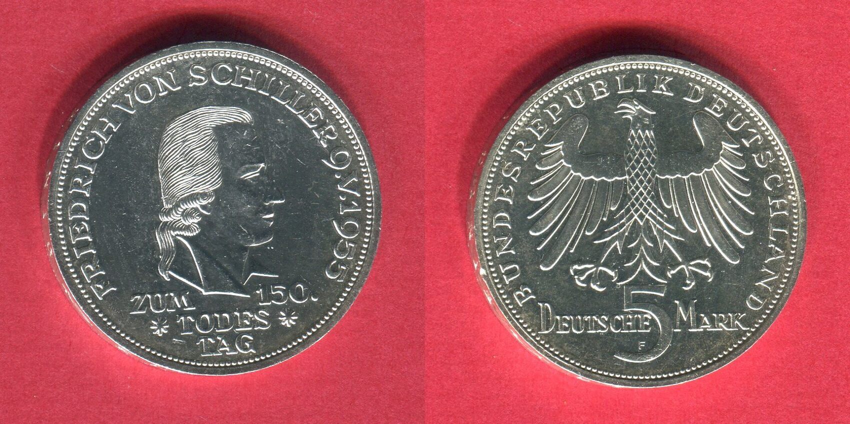 Bundesrepublik Deutschland, Germany FRG 5 DM Silber Gedenkmünze 1955 F 150. Todestag von ...